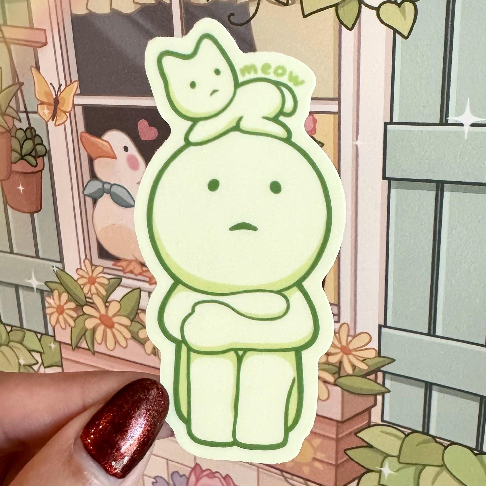 Smiski Cat Sticker - Kawaii Cute Vinyl Waterproof Sticker - Etsy