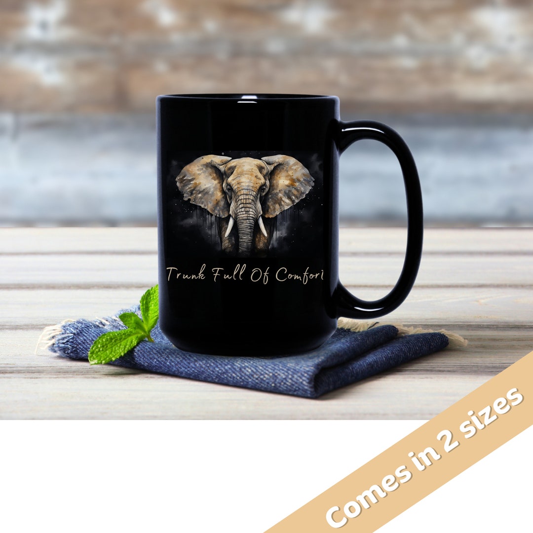 Trunk Full Black Glossy Mug, Elephant Mug, Elephant, Gifts, Animal ...