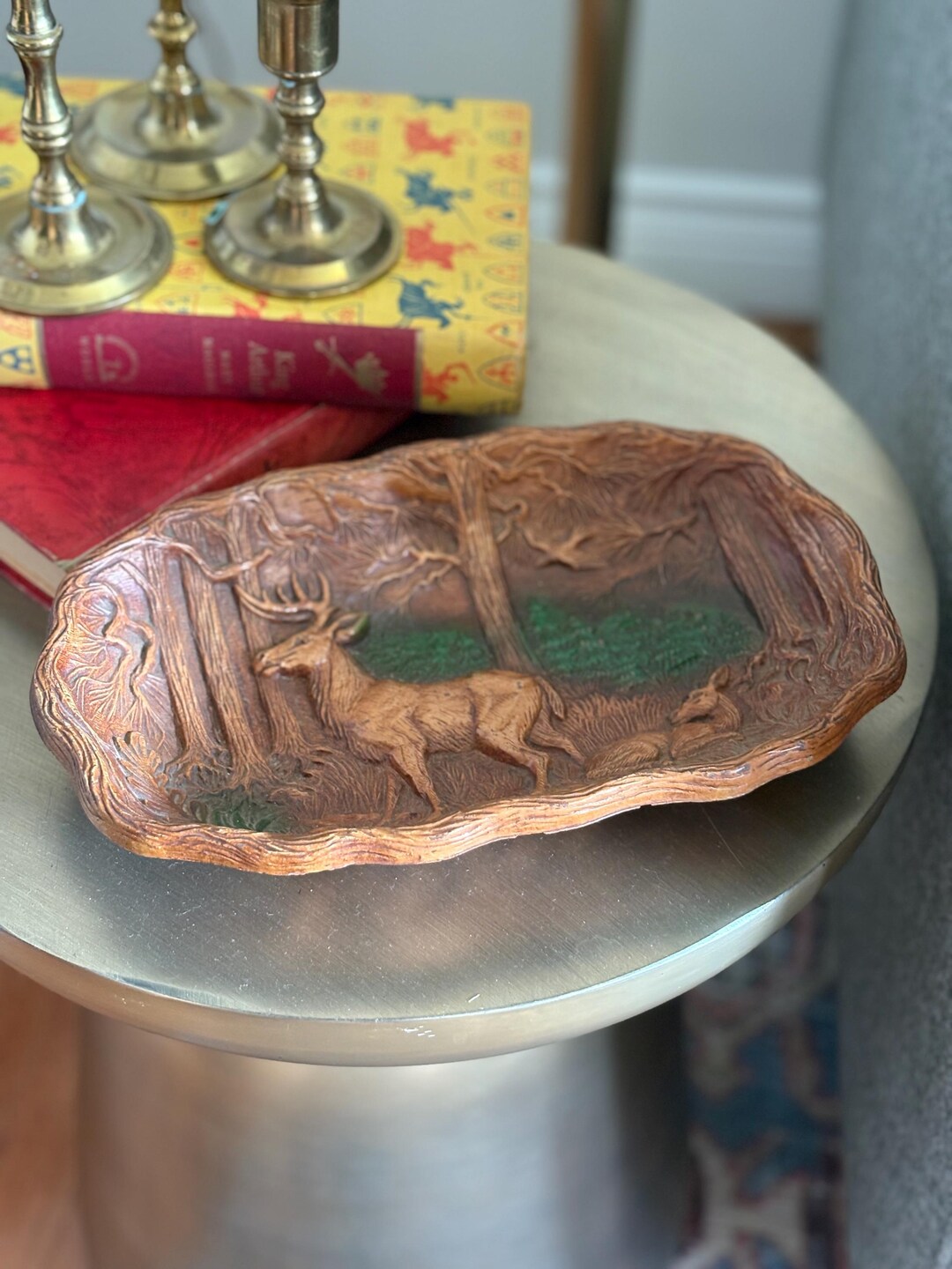 Rustic Bowl Vintage Deer Tray With Doe and Buck Design, Multipurpose ...