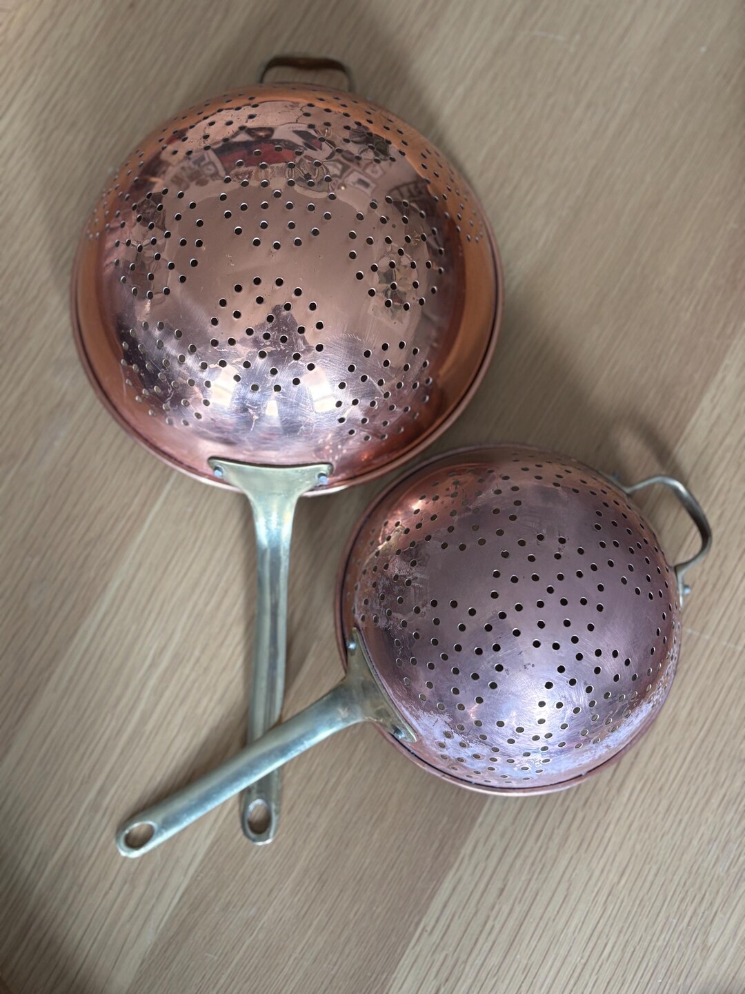 Set of Vintage Copper Colanders With Brass Handles - Etsy