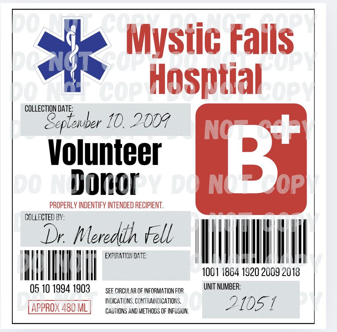 Mystic Falls Blood Bag Custom Blood Bag Label.packed With Hidden Gems ...