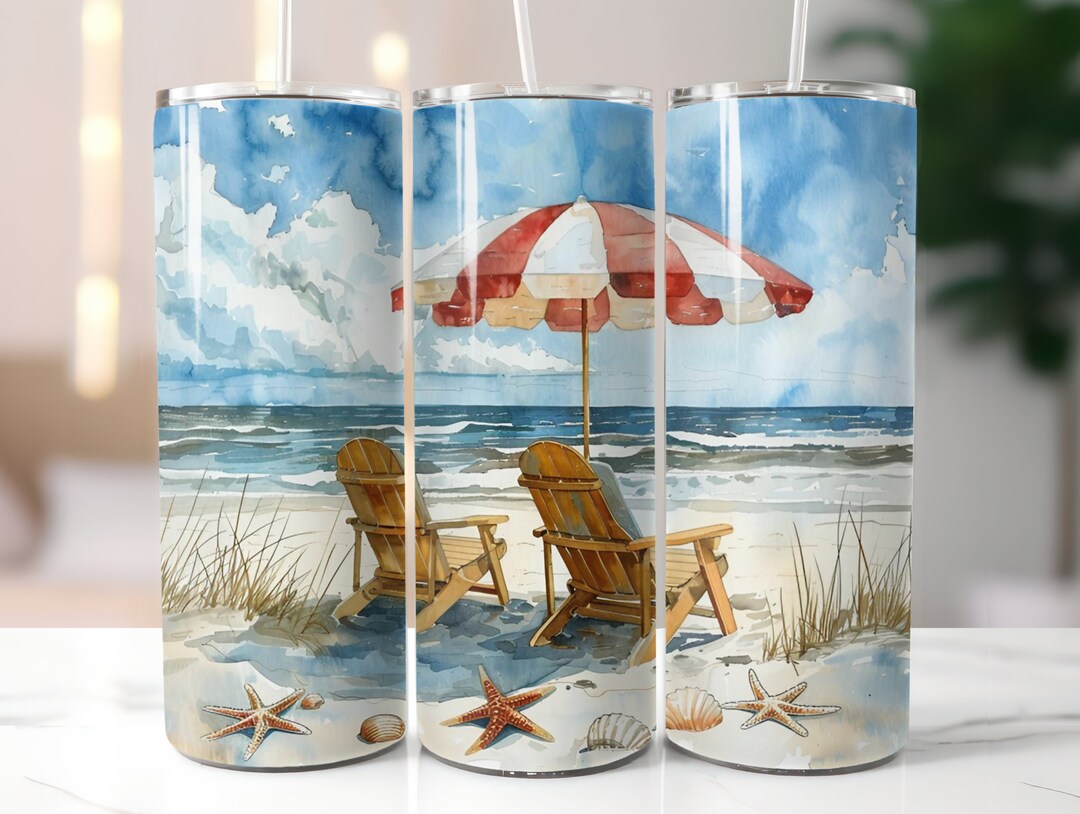 Beach Chair Tumbler Sublimation Design: Summer Sunset (PNG Instant ...