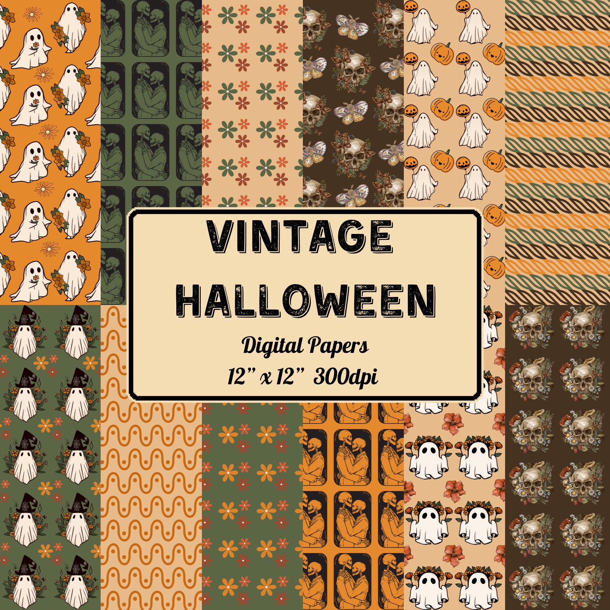 Halloween Digital Paper ,clipart Pack Vintage Digital Paper. With Sweet ...
