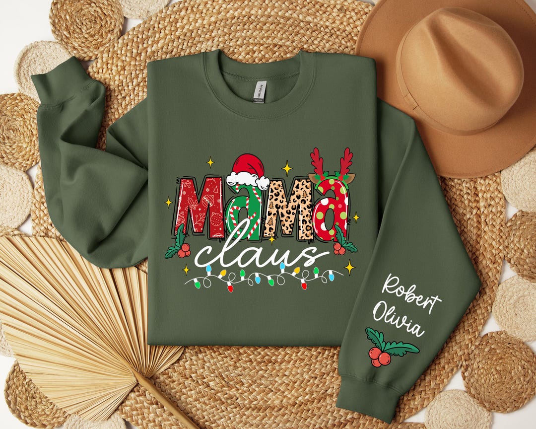 Mama Claus Custom Arm Sweatshirt or Hoodie, Mama Claus Fun Christmas ...
