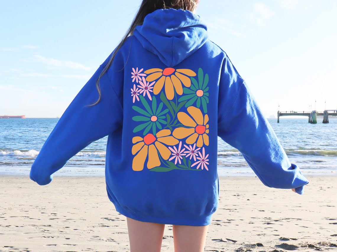 Abstract Flowers Hoodie, Groovy Flower Sweatshirt, Floral Beach ...