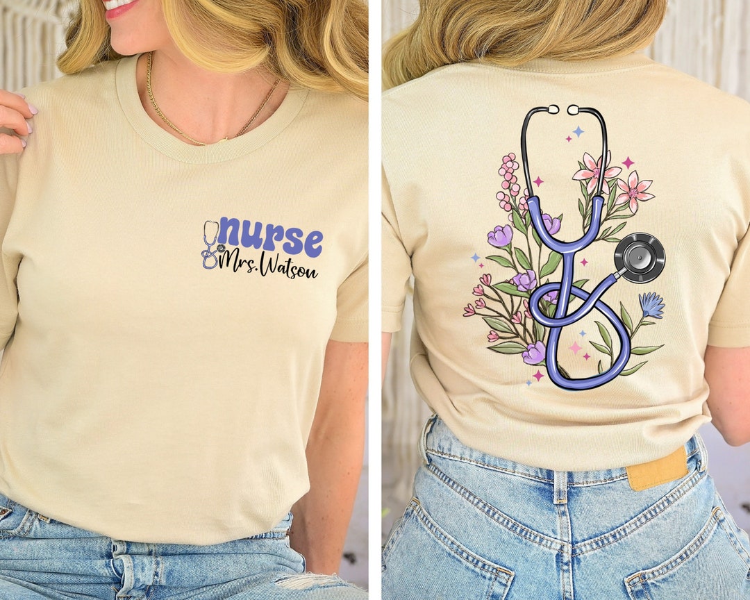 Custom Nurse Name Shirt, Floral Stethoscope Shirt, Nurse Appreciation ...