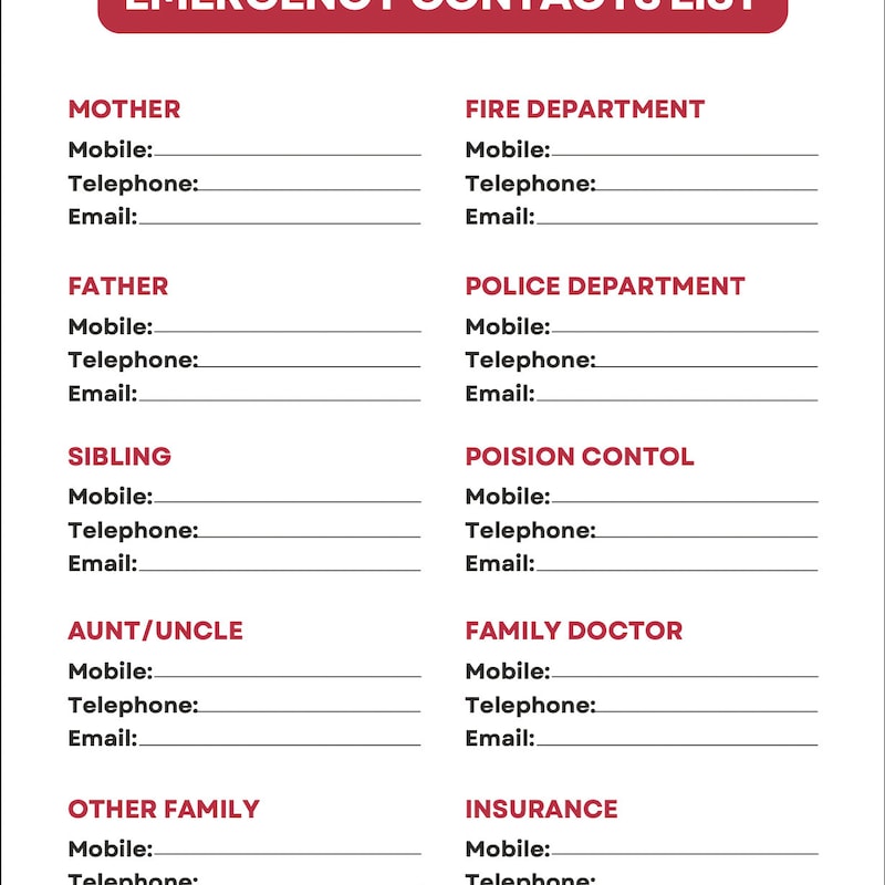 Emergency Contact List - Etsy