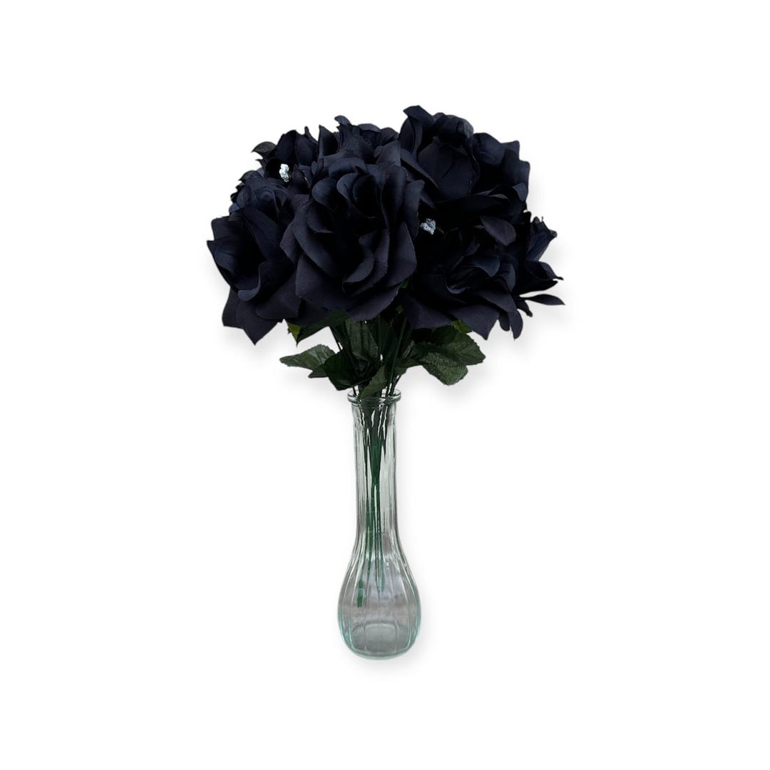 Artificial Silk Black Roses for Centerpieces, Fake Flowers for Home ...