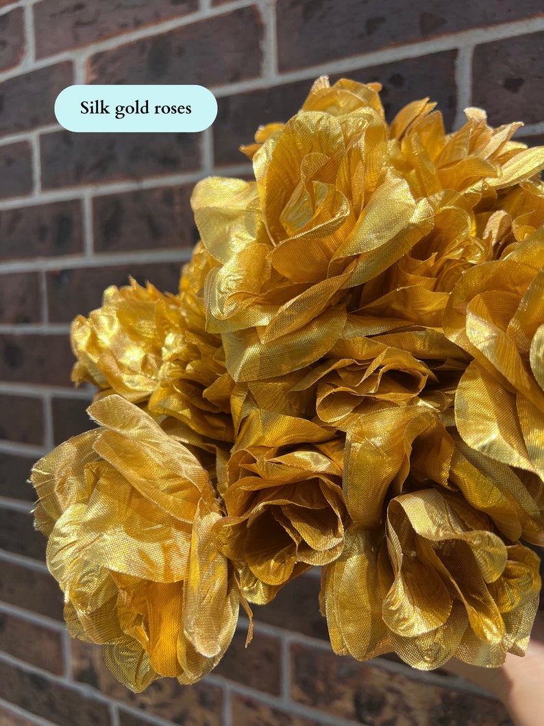 Artificial Silk Gold Roses for Party Centerpieces, Fake Flowers for ...