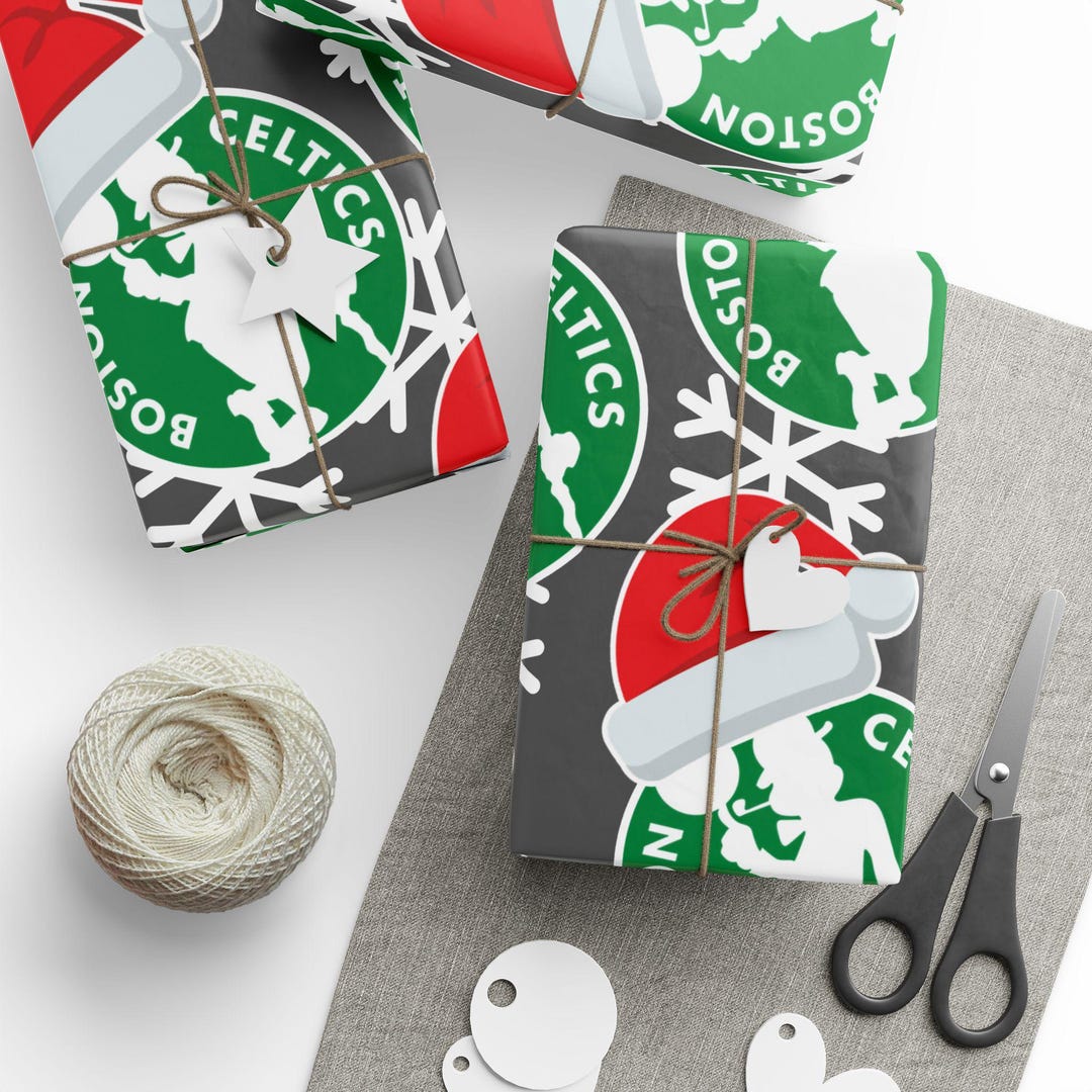 Boston Celtics Christmas Themed Gift Wrap, NBA Sports Fans Holiday ...