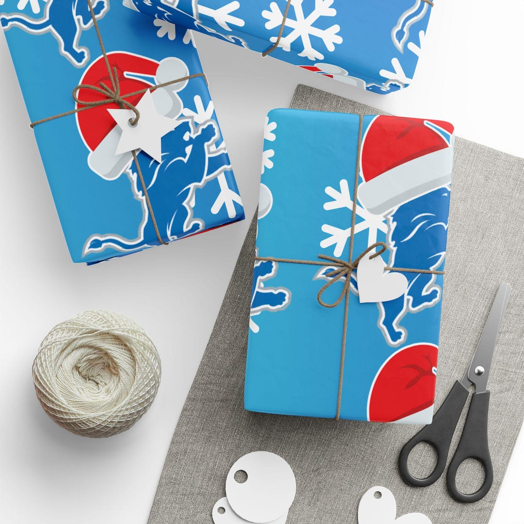 Detroit Lions Christmas Themed Gift Wrap, NFL Sports Fans Holiday Paper ...