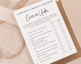 Over or Under Bridal Shower Game Template - Etsy