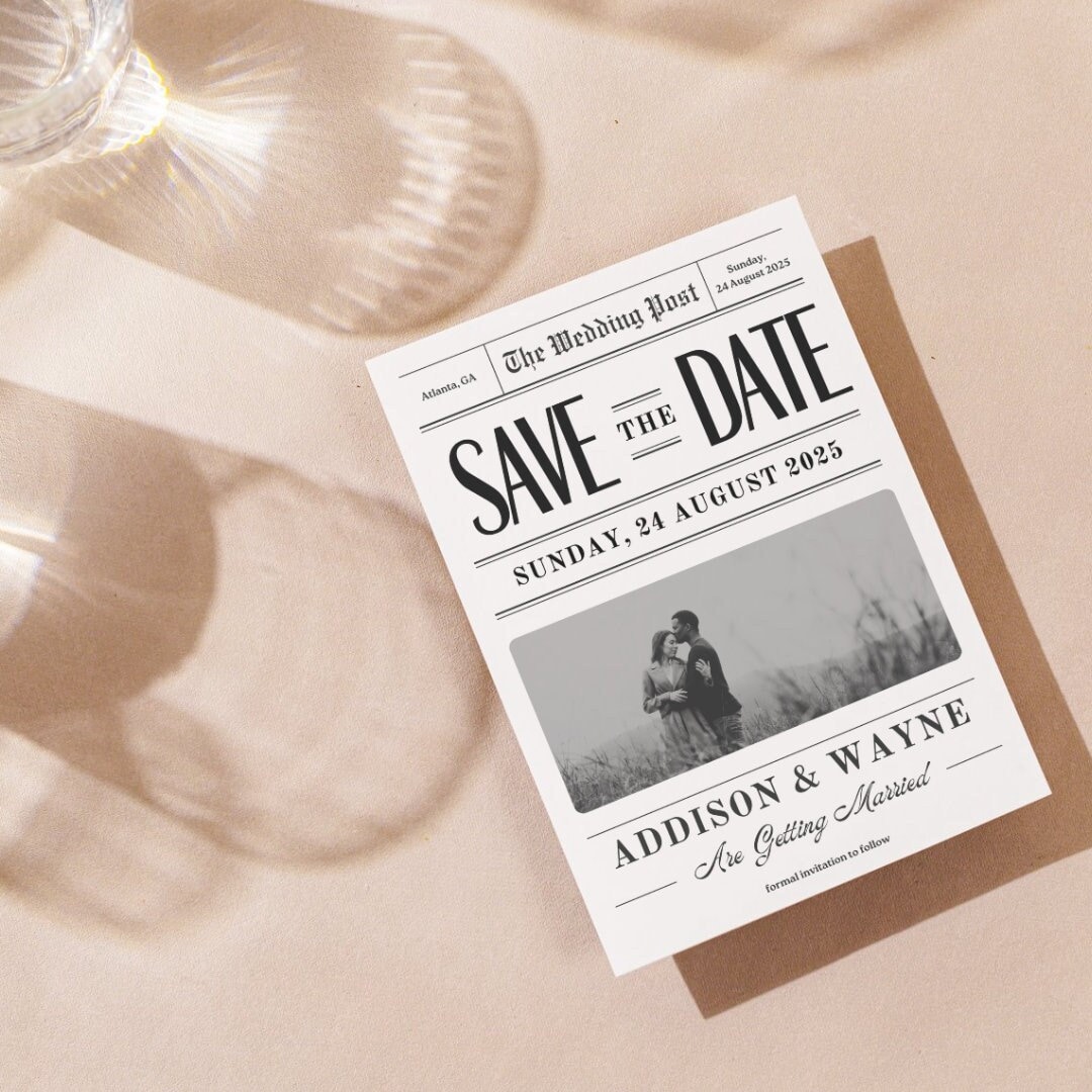 Save the Date Newspaper Save the Date Template Newspaper Wedding ...