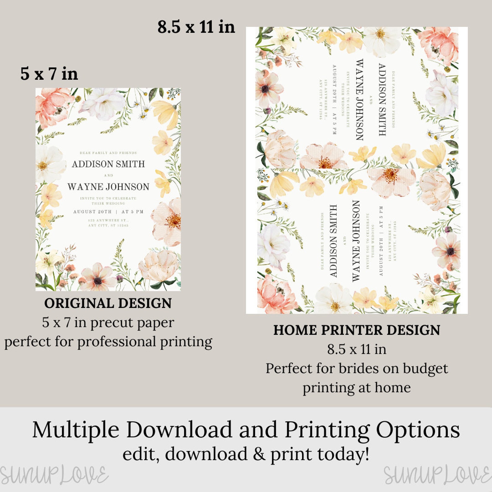 Wedding Invitation Floral Wedding Invitation Wildflower Wedding Invite ...
