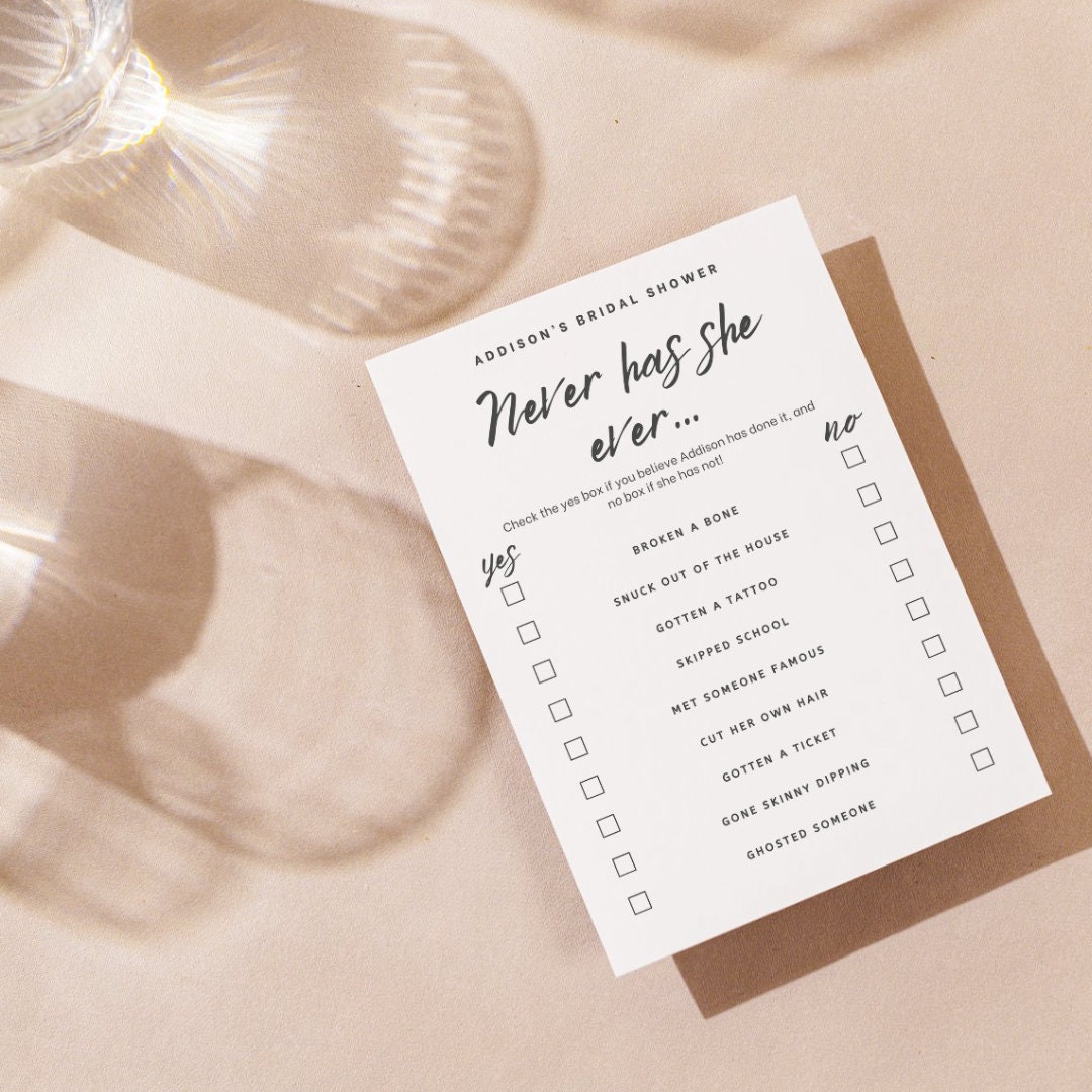 Bridal Shower Games Never Has She Ever Bachelorette Party Games ...