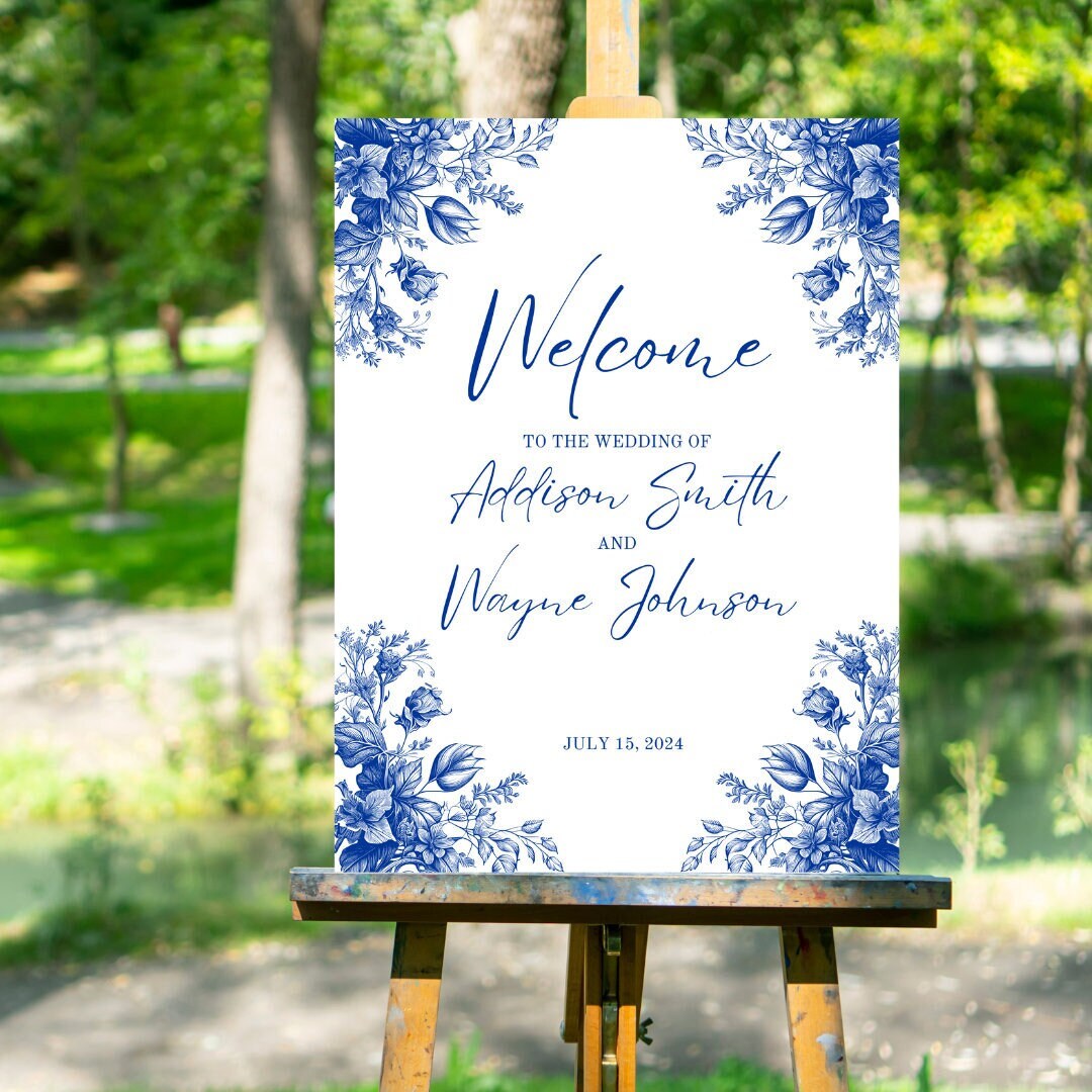 Wedding Welcome Sign Blue and White Wedding Welcome Instant Download ...