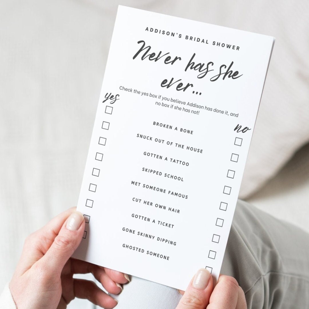 Bridal Shower Games Never Has She Ever Bachelorette Party Games ...