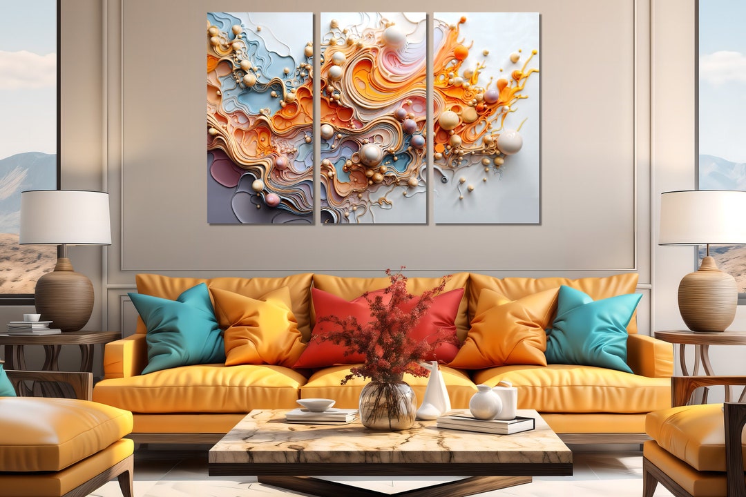 Multi Canvas Set Statement Art Piece Orange White Pastel Extra Large ...