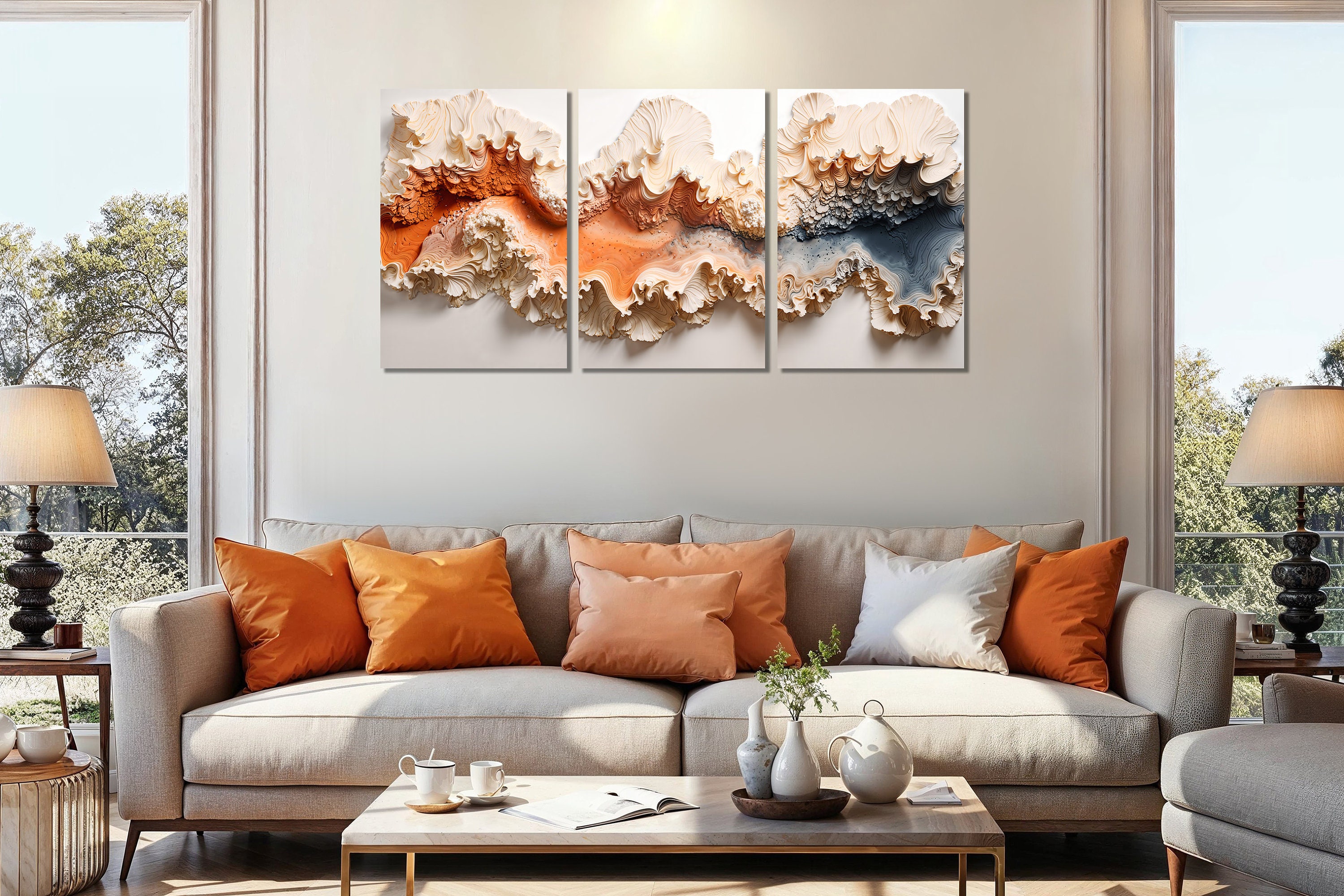 Extra Large Wall Art Set Beige Sand Red and Blue Luxury Multi Panel ...