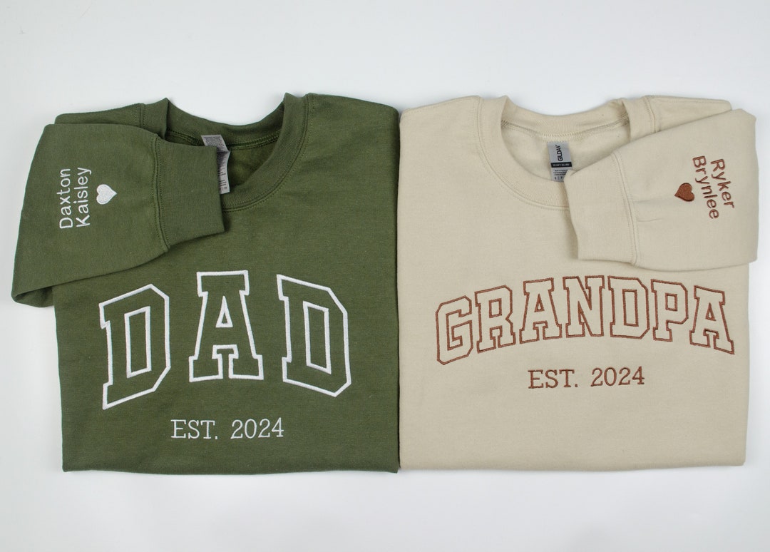 Embroidered Dad Sweatshirt With Kids' Names, Dad Est Sweater, Grandpa ...