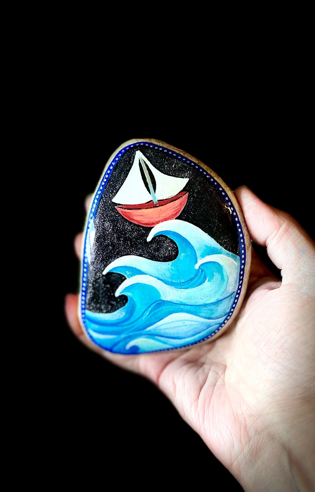 Boat on Waves Stone - Etsy