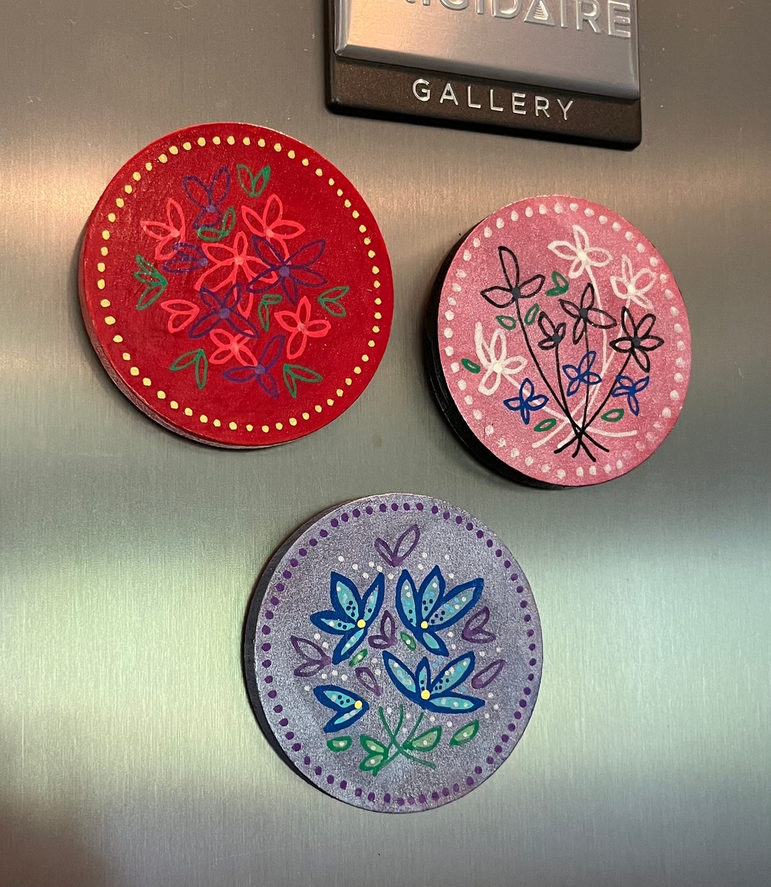 3 Hand Painted Flower Refrigerator Magnets - Etsy