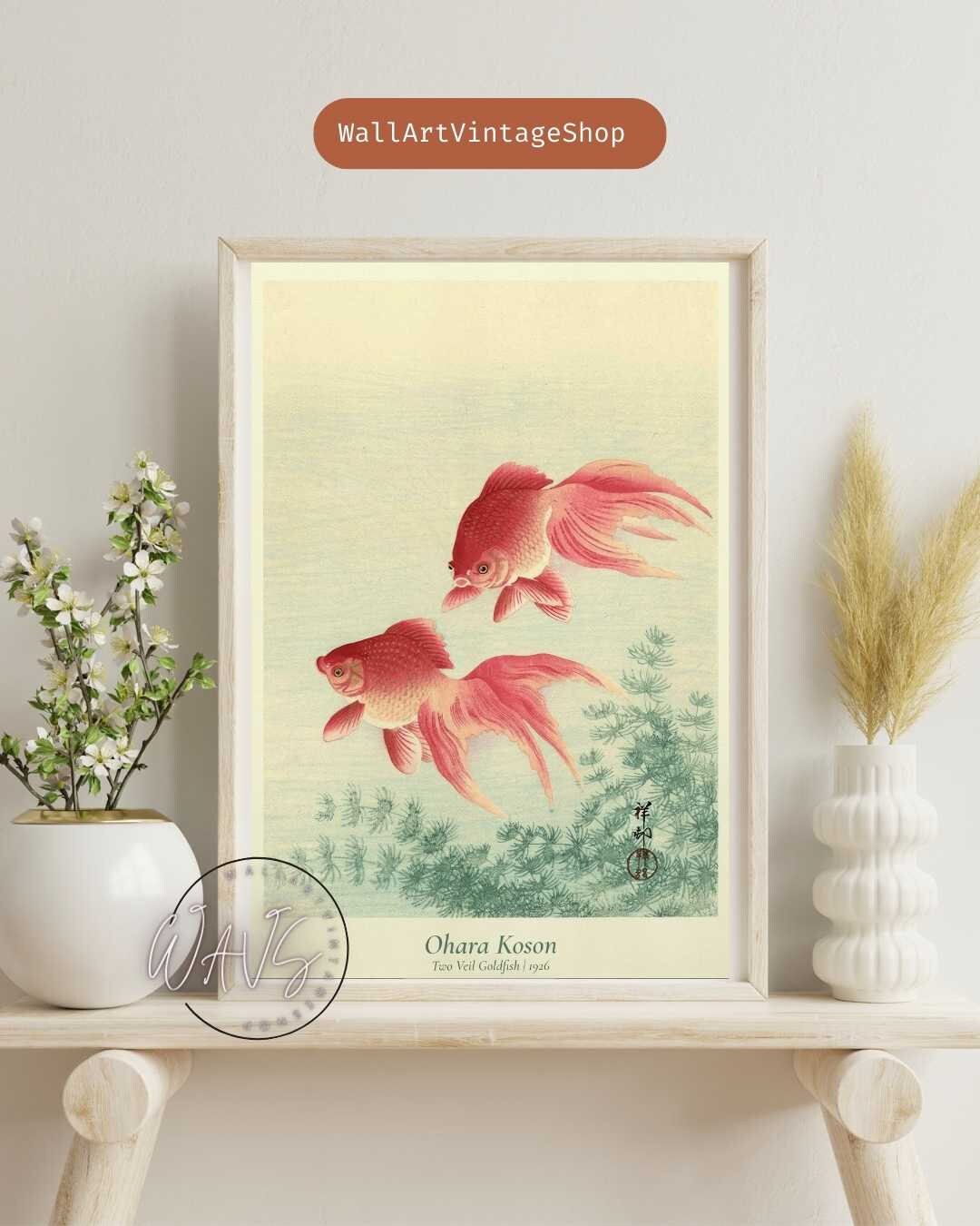 Japanese Art Print, Veil Goldfish Print, Ohara Koson Print, Japanese ...