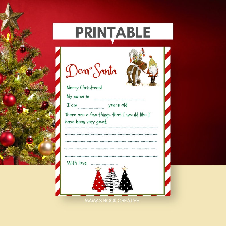 Letter to Santa, Red Letter to Santa, Printable Letter to Santa, Letter ...