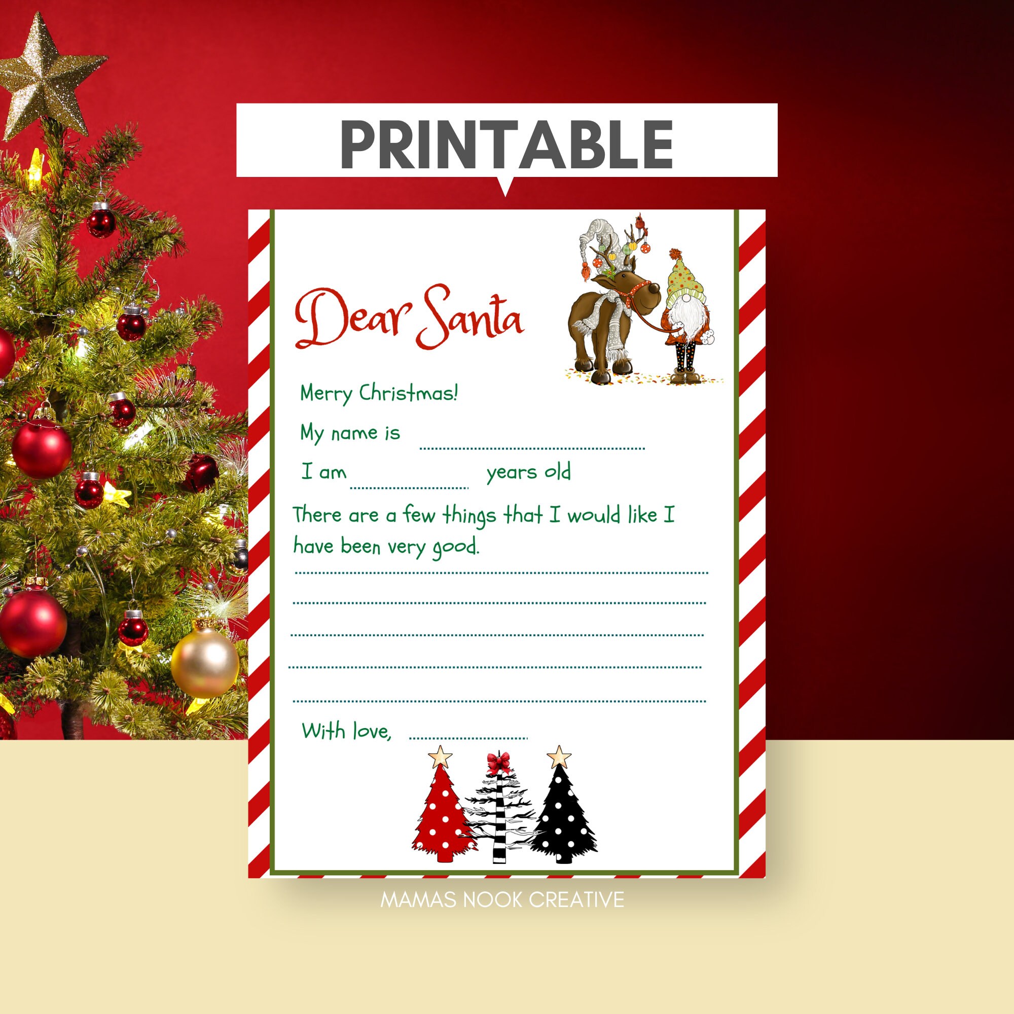 Letter to Santa, Red Letter to Santa, Printable Letter to Santa, Letter ...