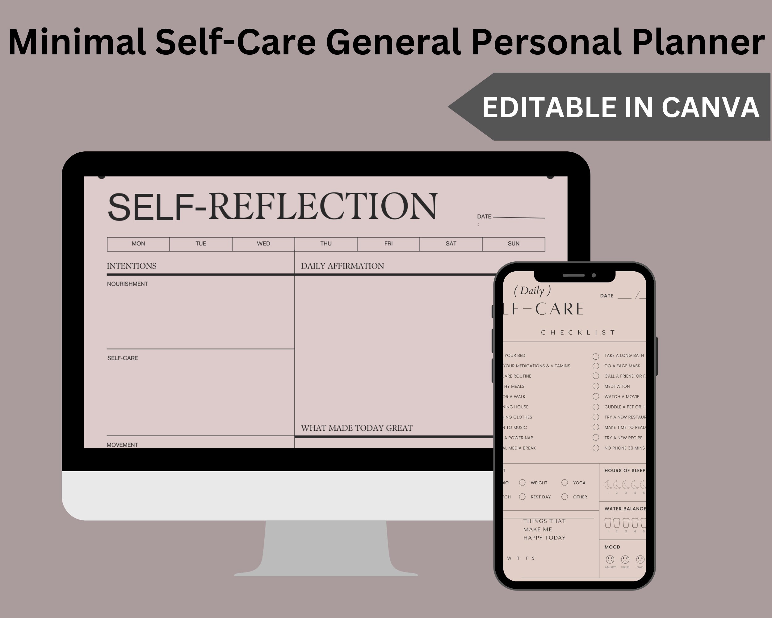 Personal Planner - Sleek Minimalist Self-care Agenda, Perfect for Daily ...