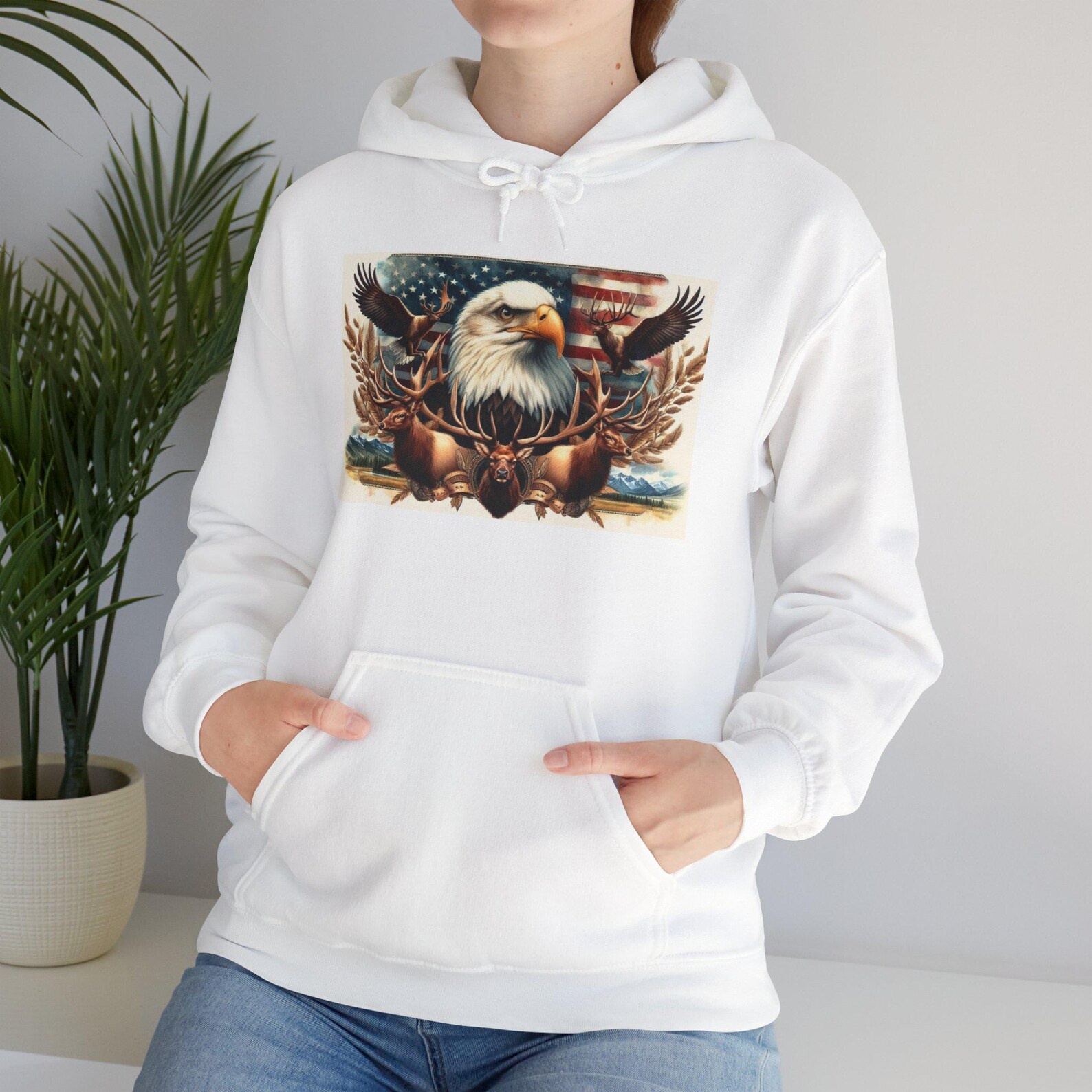 American Eagle Hoodie, Elk Hoodie, Classic Casual Hoodie, Gift for Him, Gift for Her - Etsy