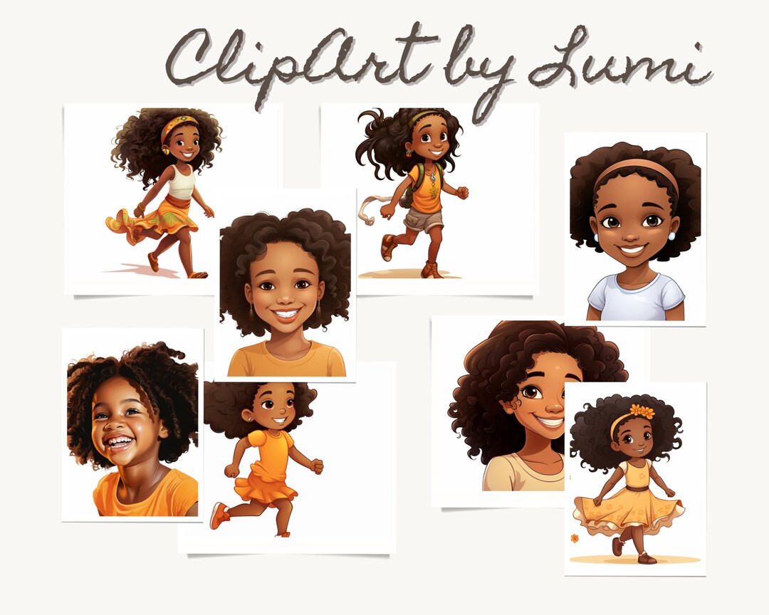 Little Black Girl Clip Art | African American Printable Art Bundle for ...
