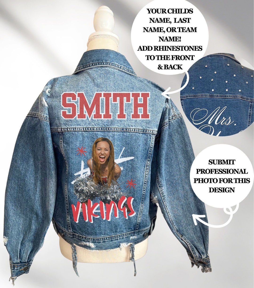 Cheer Mom Denim Jacket, Sport Mom Jean Jacket, Cheerleader Fan Denim ...