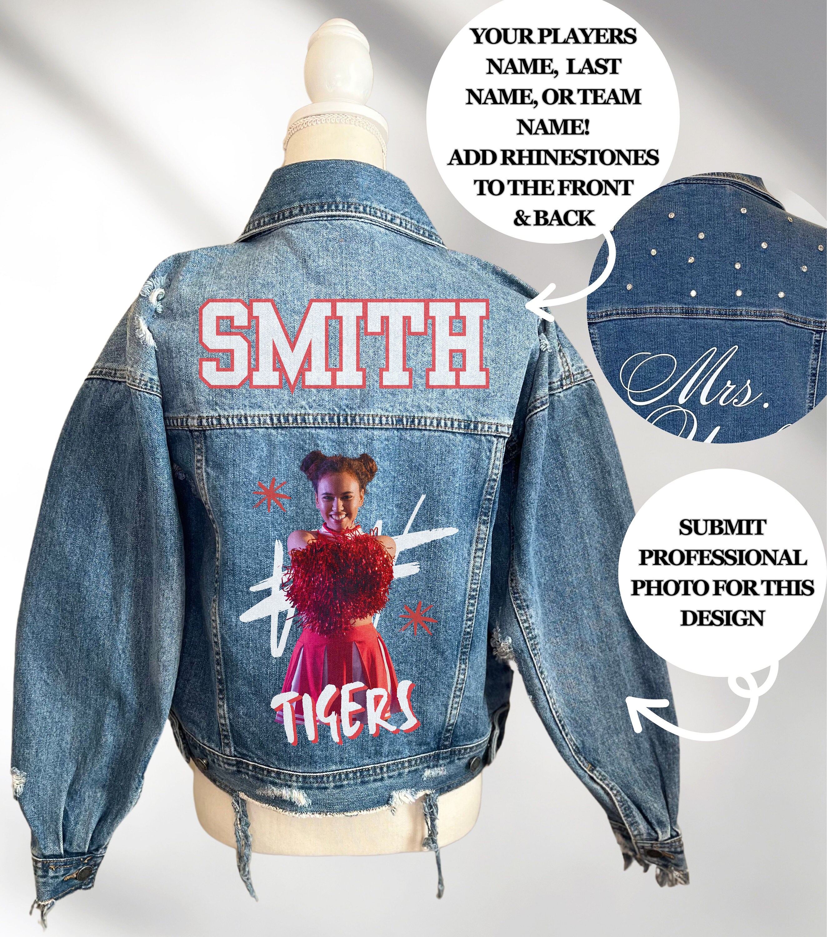 Cheer Mom Denim Jacket, Sport Mom Jean Jacket, Cheerleader Fan Denim ...