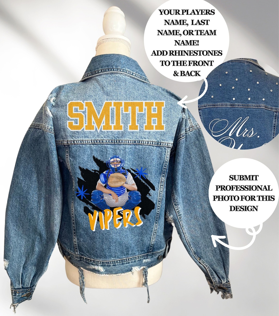 Baseball Mom Denim Jacket, Custom Baseball Jean Jacket, Custom Sports ...