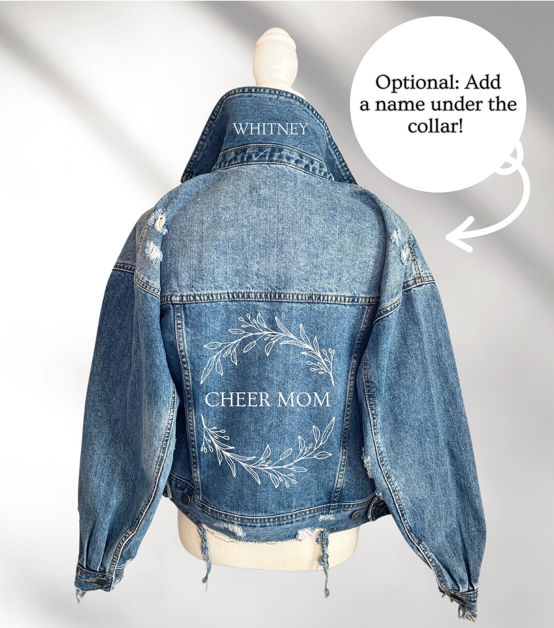 Cheer Mom Denim Jacket, Custom Mom Jean Jacket, Cheerleader Mama Denim ...