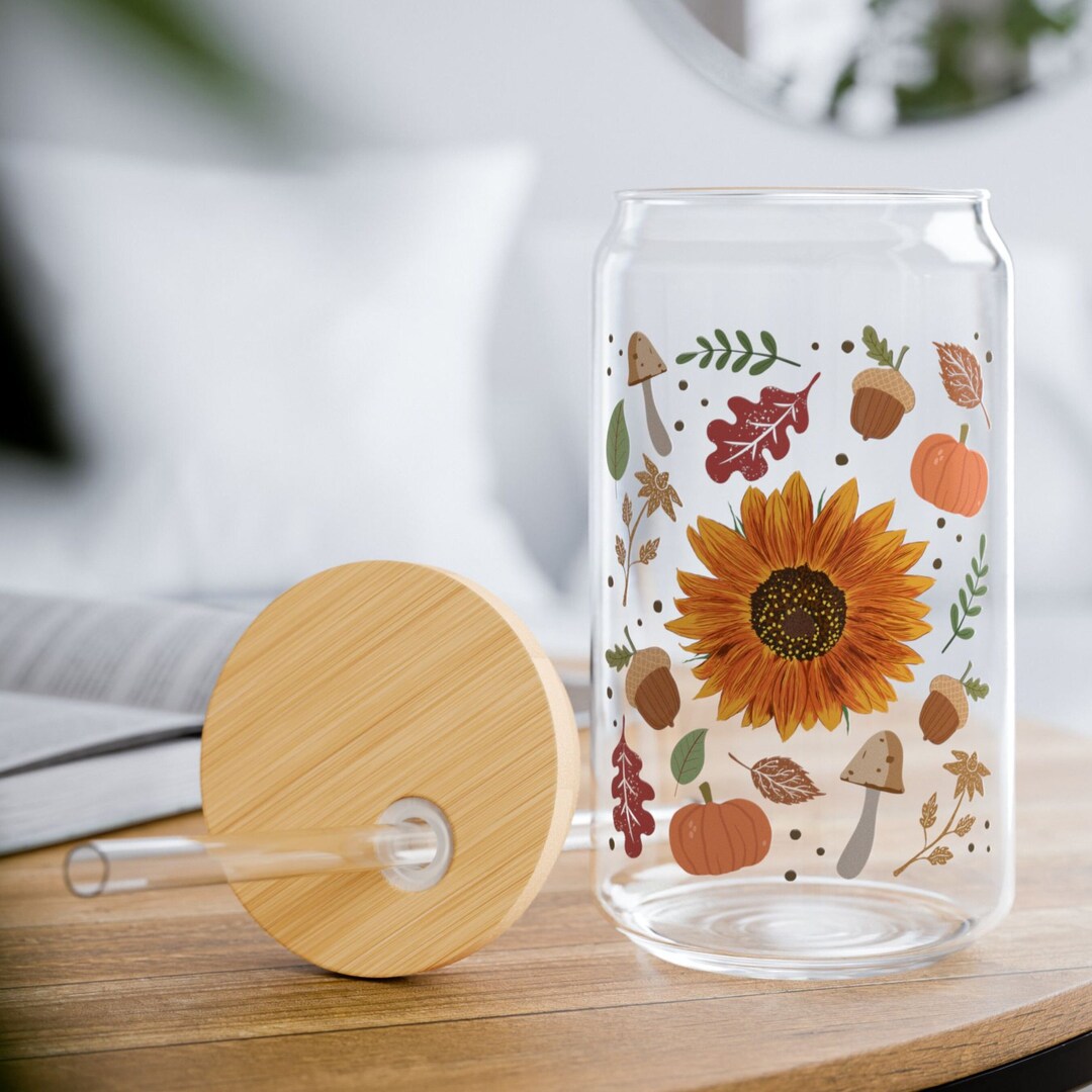 Cottagecore Sunflower Coffee Glass, Fall Coffee Glass, Autumn Glass Cup ...