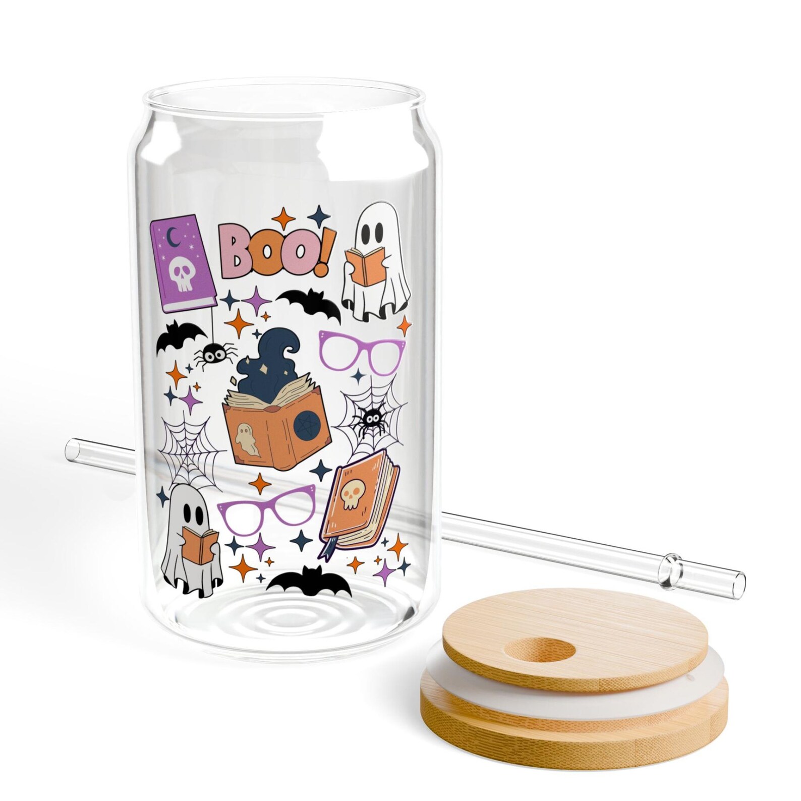 Bookish Ghost Glass Cup, Halloween Iced Coffee Cup, Ghost Reader Glass ...