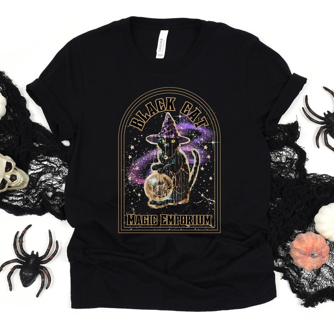 Halloween Cat Tee-shirt, Witch Cat Shirt, Black Cat Magic Emporium ...
