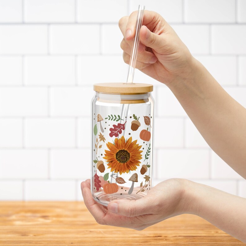 Cottagecore Sunflower Coffee Glass, Fall Coffee Glass, Autumn Glass Cup ...