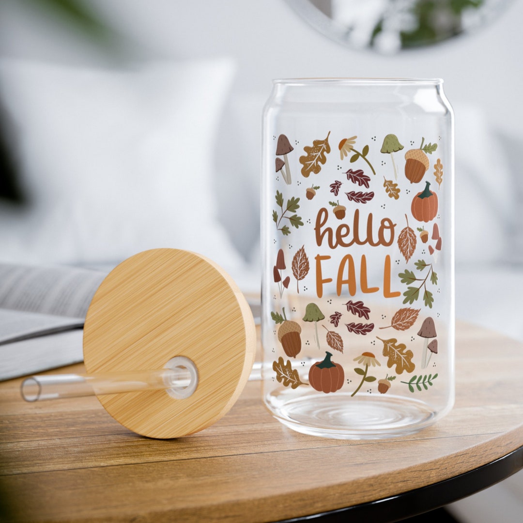 Cottagecore Glass Cup, Fall Glass Cup, Fall Glass Cans, Autumn Coffee ...