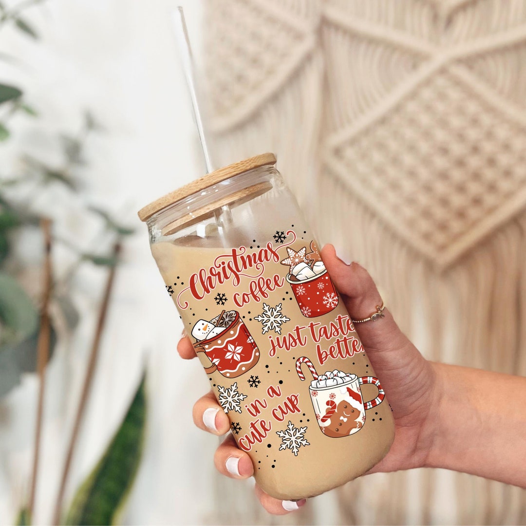 Festive Christmas Iced Coffee Glass, Christmas Iced Coffee Cup ...