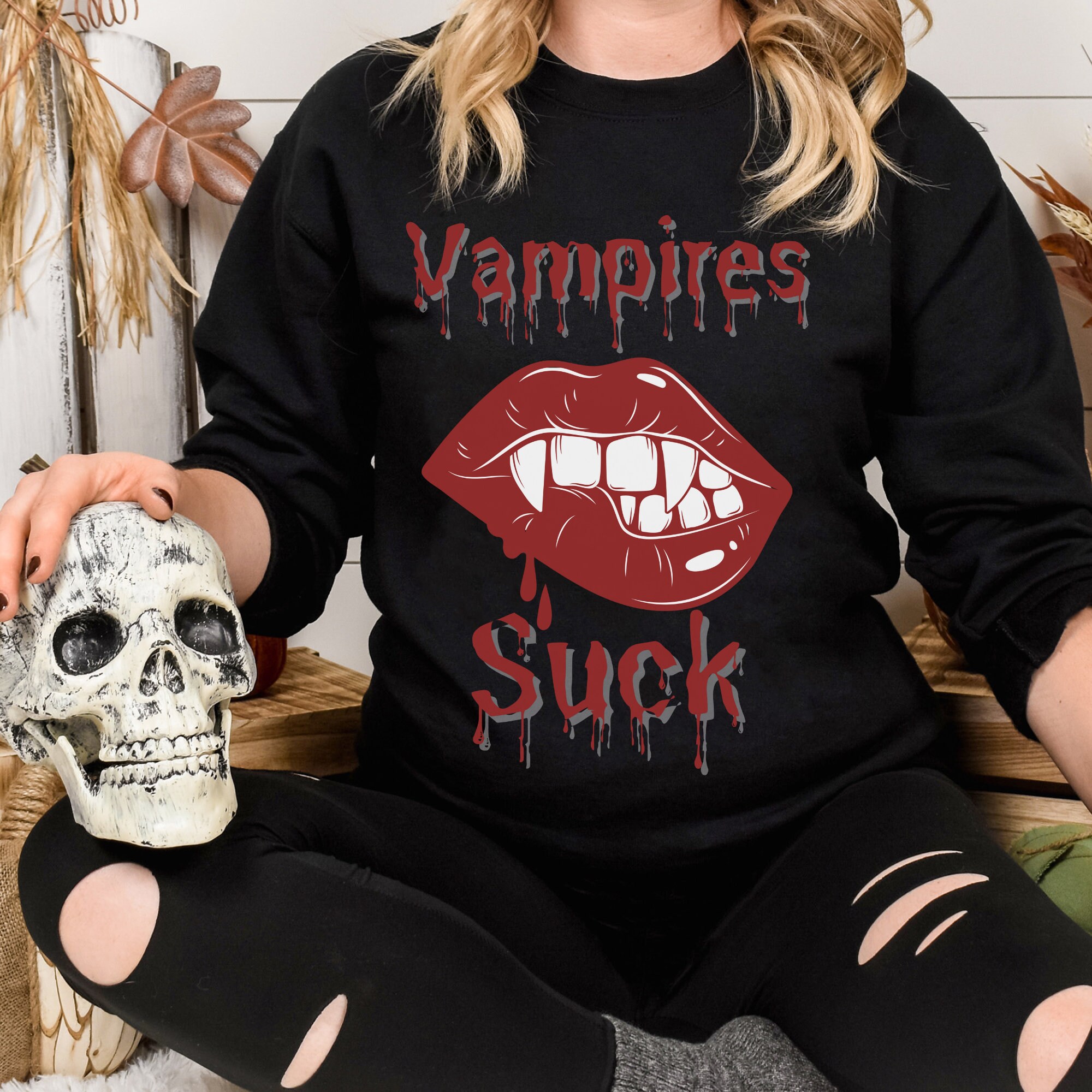 Vampire Sweatshirt, Halloween Vampire Sweater, Sexy Vampire Fangs ...