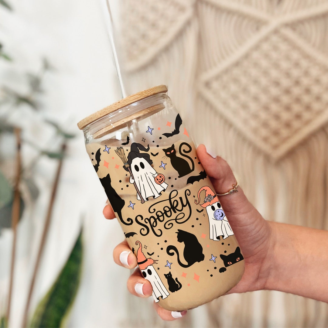 Cottagecore Halloween Coffee Glass, Fall Coffee Glass, Autumn Glass Cup ...