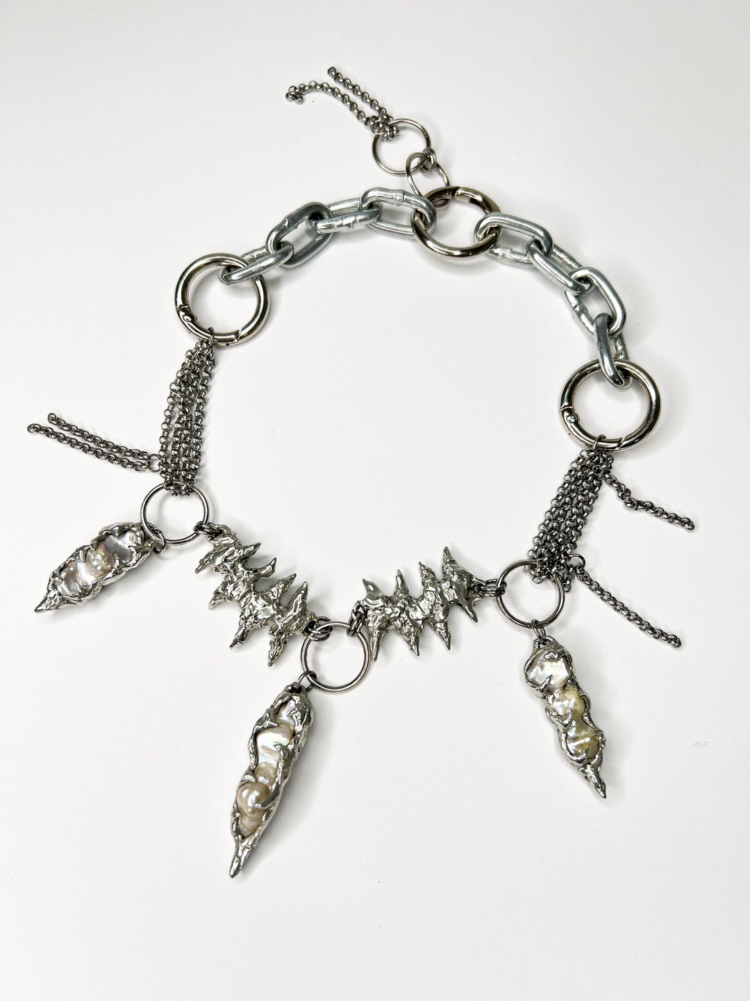 Chunky Rave Necklace Silver Finish Grunge Necklace Techno Alternative ...