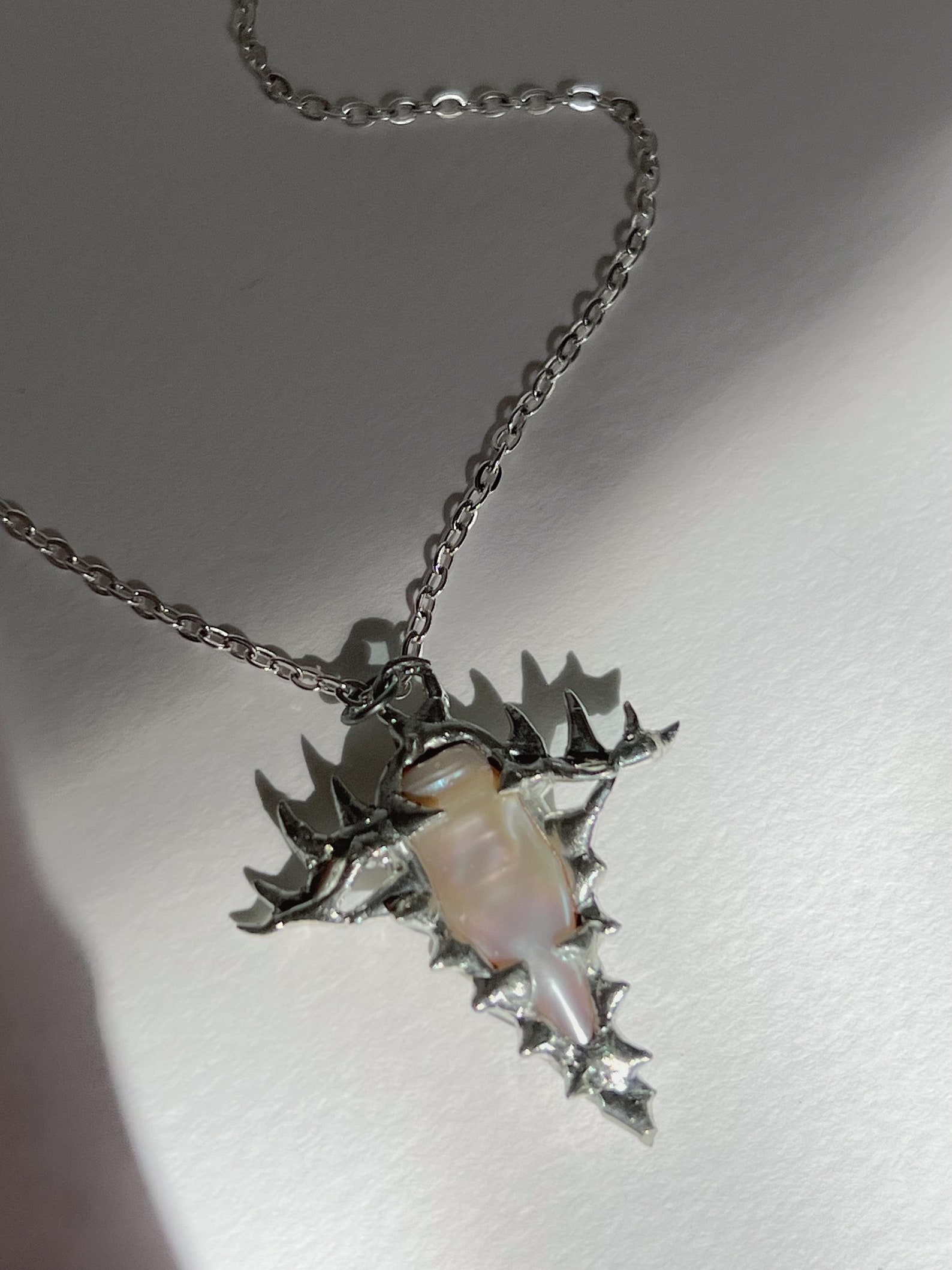 Soft Solder Y2k Pendant Spiky Silver Finish Necklace Edgy Pearl Jewelry ...