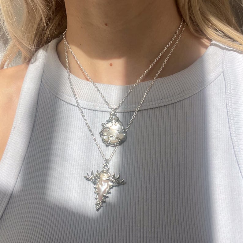 Soft Solder Y2k Pendant Spiky Silver Finish Necklace Edgy Pearl Jewelry ...