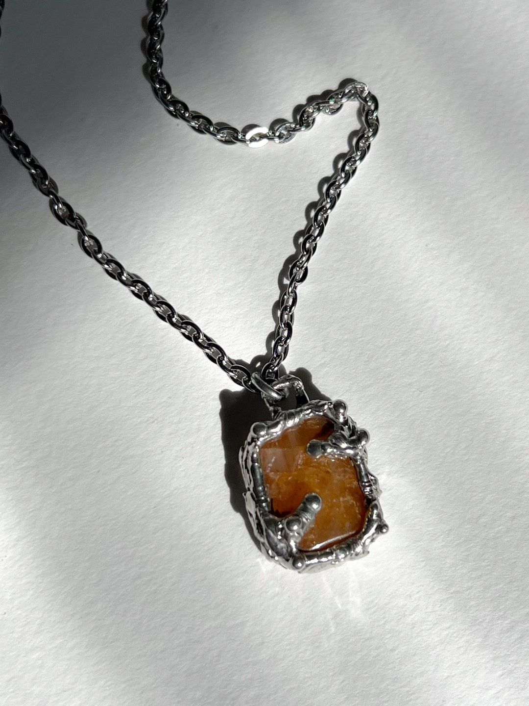 Silver Finish Pendant Soft Solder Quartz Necklace Minimal Gift for Him ...