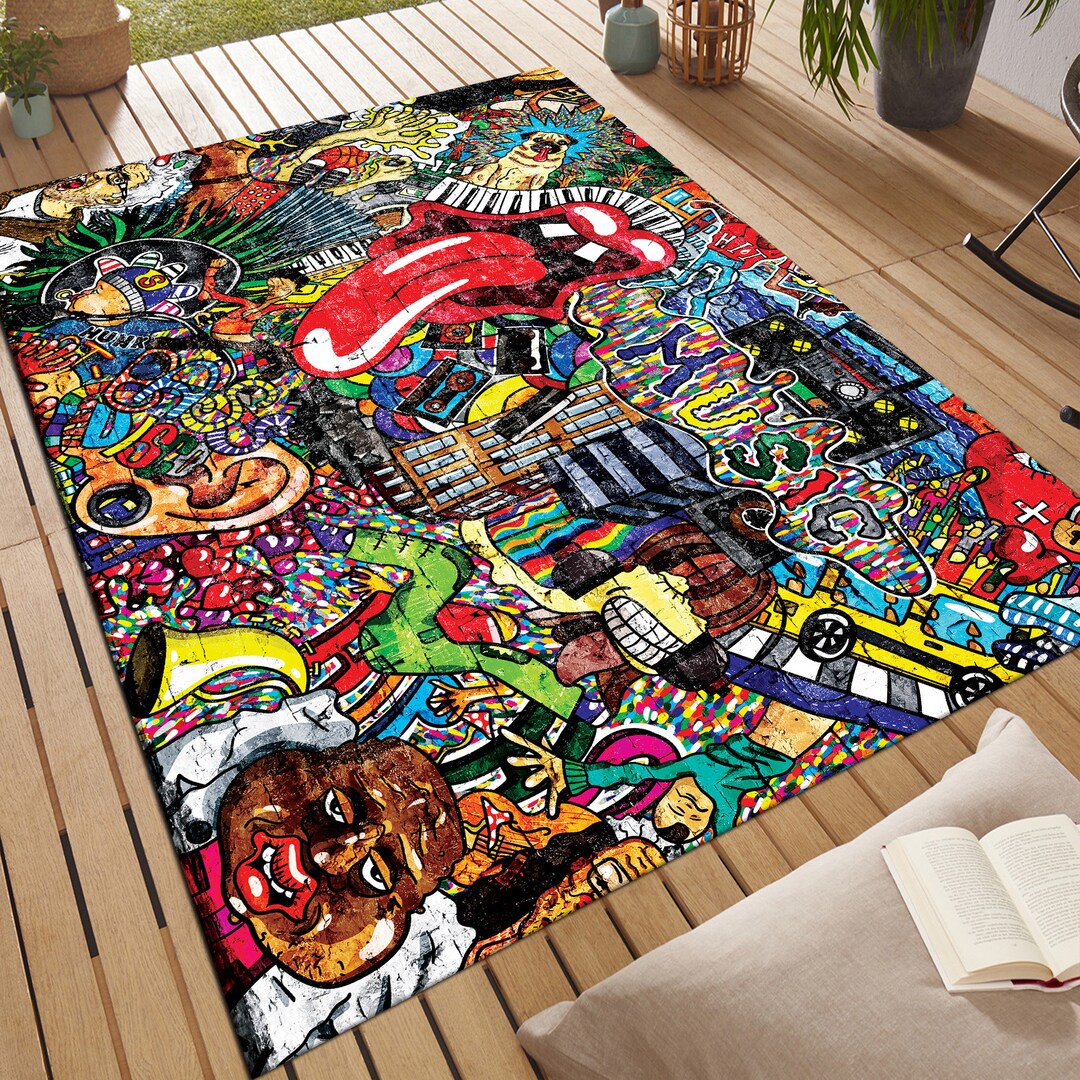 Music Rug Popart Rug Graffiti Rugpaint Art Rug Home Decor - Etsy