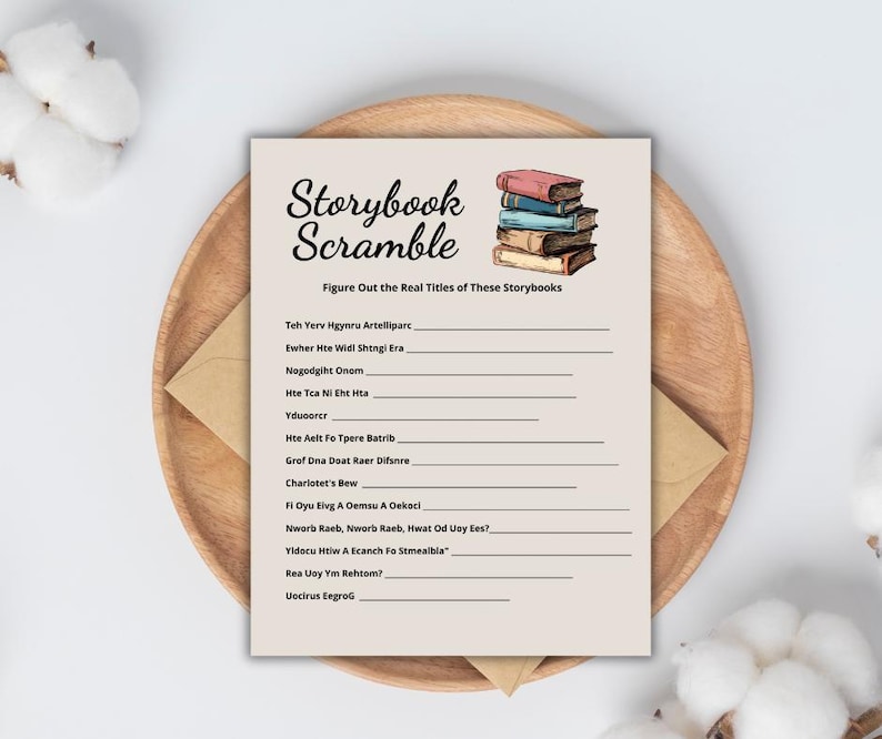 Storybook Scramble Baby Shower Game: Printable Book Title Unscramble ...